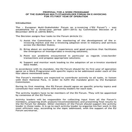 Proposal for a work programme of the european multi stakeholder forum ...