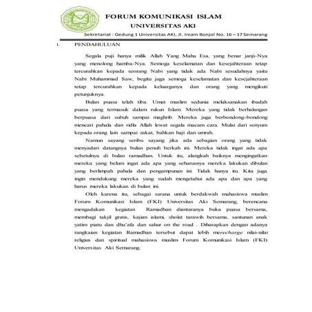 Proposal kegiatan ramadhan fki 2017 | PDF