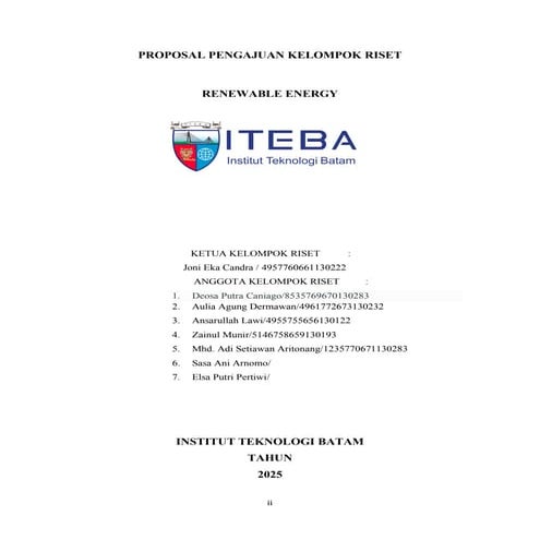 PROPOSAL PENGAJUAN KELOMPOK RISET RENEWABLE ENERGY | PDF