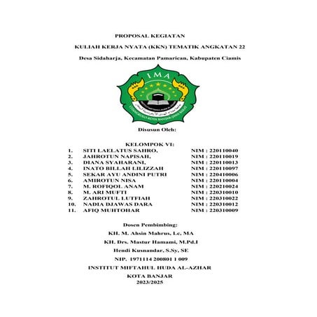 Contoh Proposal Kegiatan KKN Tematik Desa Sidaharja | PDF