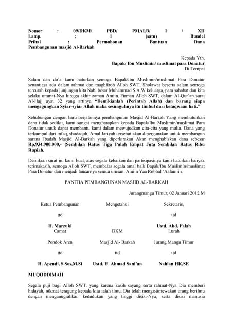 Contoh proposal pembangunan masjid | DOCX