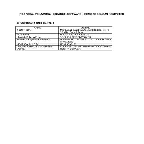 Proposal penawaran karaoke software | DOCX