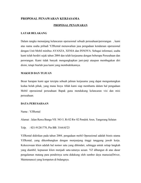 Contoh proposal penawaran kerjasama | DOC