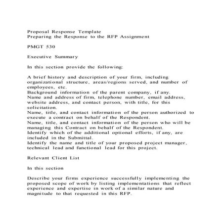 Proposal response template preparing the response to the rfp assi | DOCX