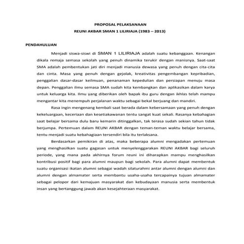 CONTOH PROPOSAL REUNI AKBAR SMA NEGERI 39 | PDF