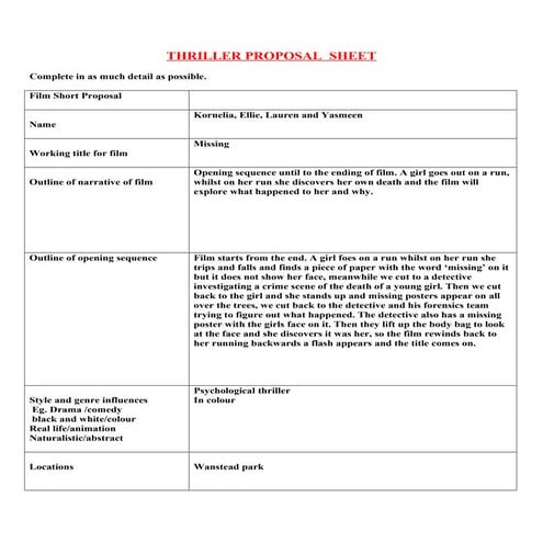 Short film proposal sheet | DOC