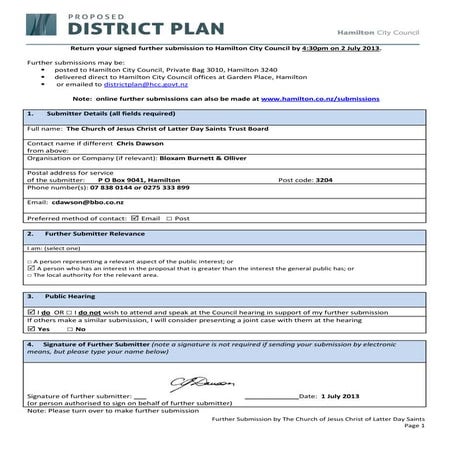 Proposed district plan further submission (lds church) 1 july version ...