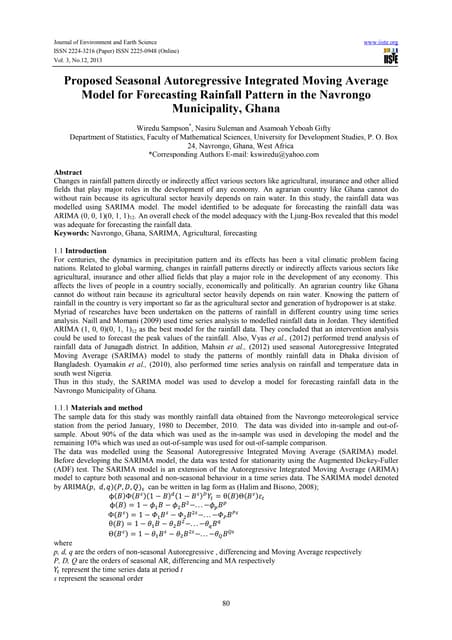 Proposed Seasonal Autoregressive Integrated Moving Average Model For Forecasting Rainfall