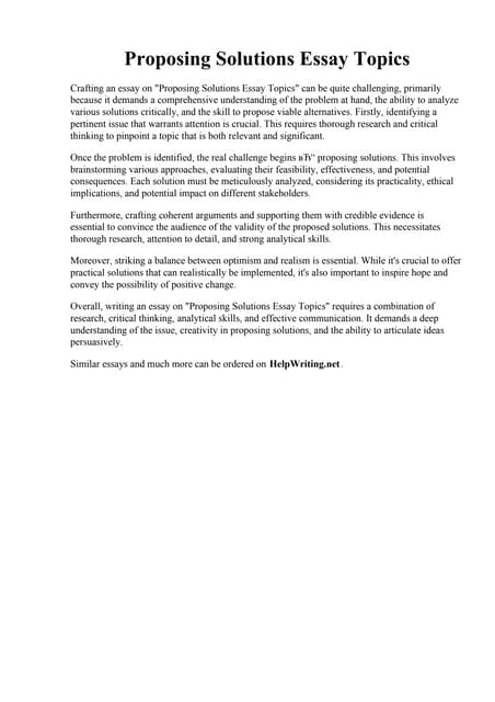 Proposing Solutions Essay Topics | PDF Proposing Solutions Essay Topics | PDF