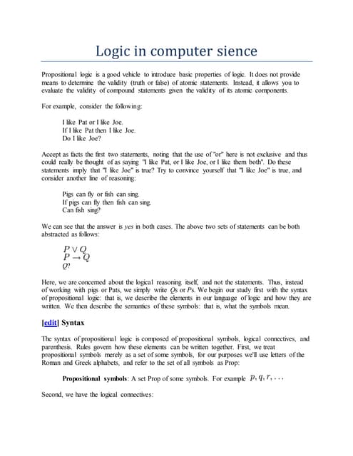 Syntax and semantics of propositional logic | PPT