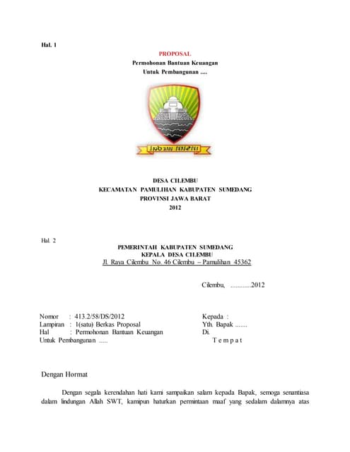 Contoh proposal pemekaran dusun desa embung kandong | DOCX