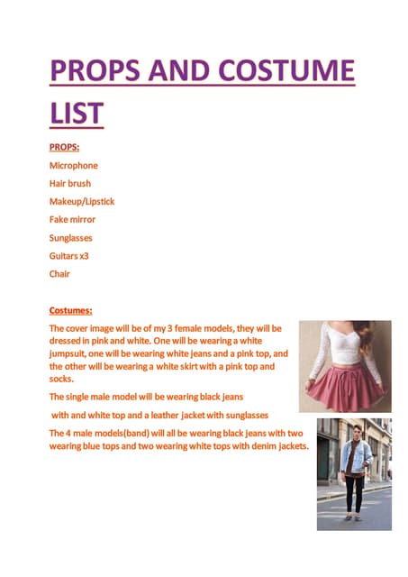 Prop List and costume list | DOC | Women\'s Outerwear | Women\'s Clothing