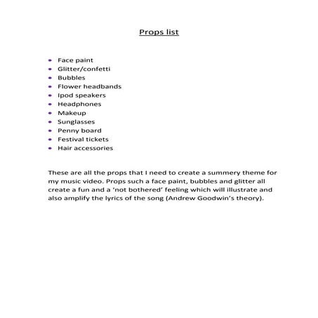 Props list | DOCX | Consumer Electronics | Technology & Computing