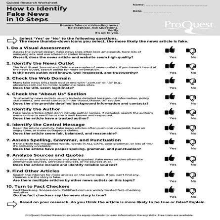 Fake News Worksheet by ProQuest.com