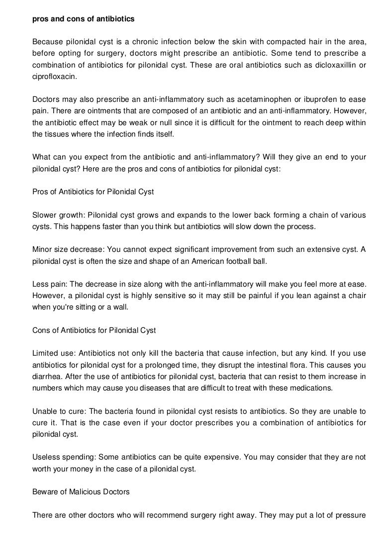 Pros and cons of antibiotics for pilonidal cyst