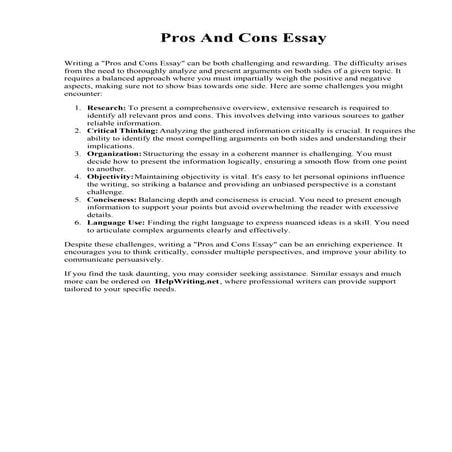 Pros And Cons Essay. Halifax Community College | PDF | Education
