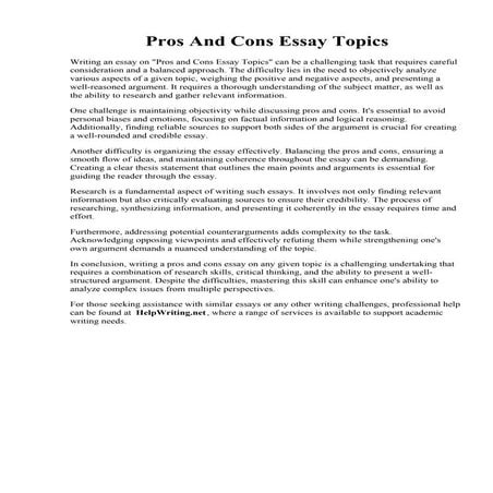 Pros And Cons Essay Topics | PDF | Books and Literature