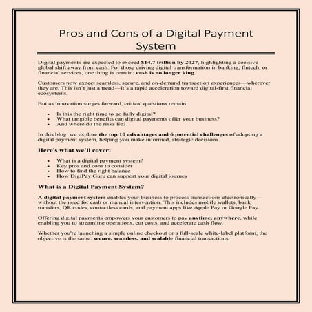 Pros and Cons of a Digital Payment System | PDF