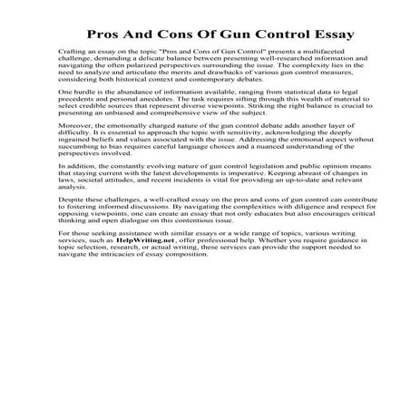 Pros And Cons Of Gun Control Essay | PDF