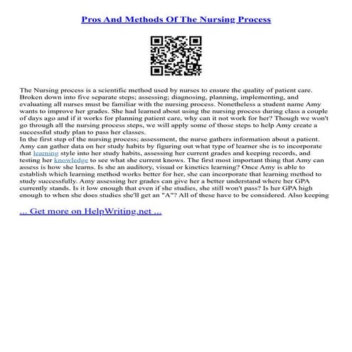 Pros And Methods Of The Nursing Process | PDF