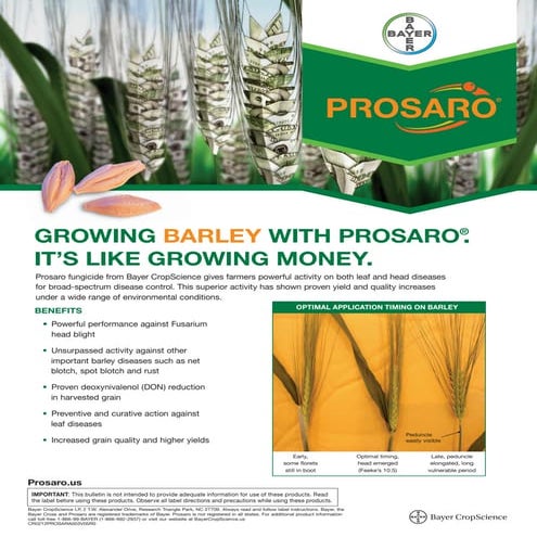 2012 Prosaro® Barley Product Bulletin | PDF