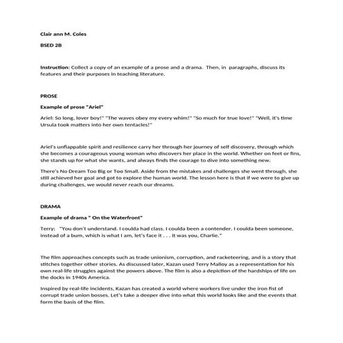 PROSE AND DRAMA document including the example | PDF