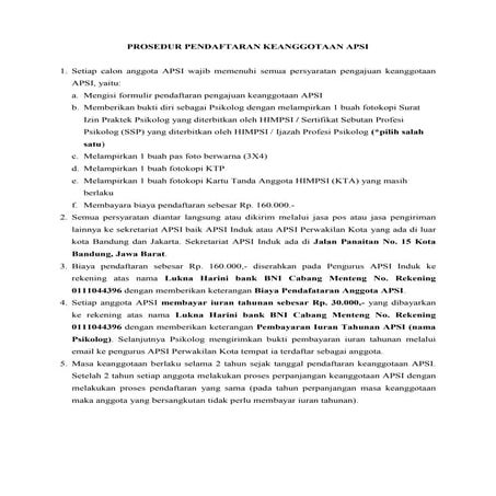 Prosedur pendaftaran keanggotaan apsi | PDF