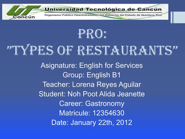 TYPES OF RESTAURANTS | PPTX