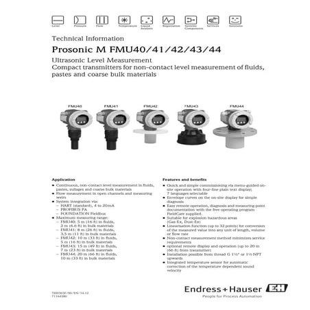 Prosonic m fmu40 41 42_43_44-endress+hauser datasheet-ultrasonic level ...