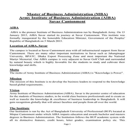 Prospectus of Army IBA MBA | PDF