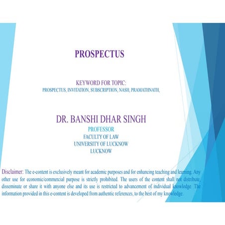 Prospectus presentation very necessary and good presentation for all ...