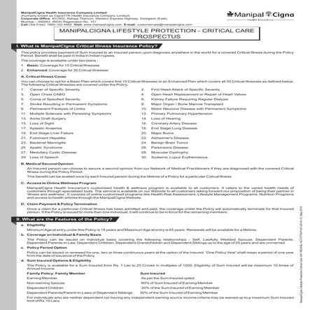 Explore Critical Illness Insurance & Coverage Options | ManipalCigna | PDF