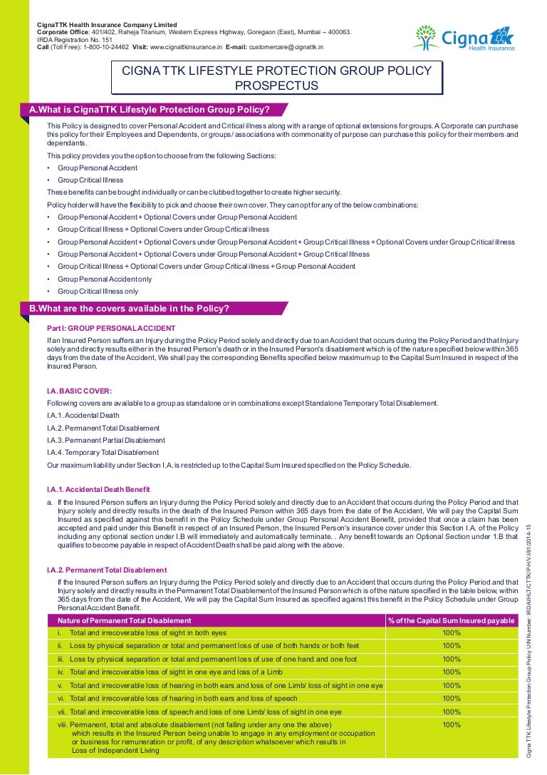 Prospectus lifestyle protection group policy