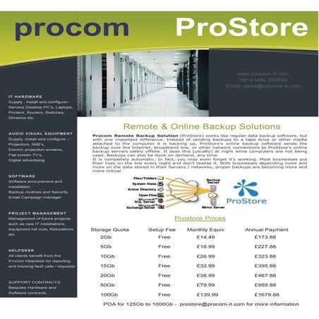 ProStore Remote Backup Prices | PDF