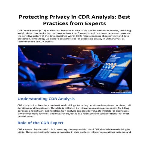 Protecting Privacy in CDR Analysis: Best Practices from Experts | PDF