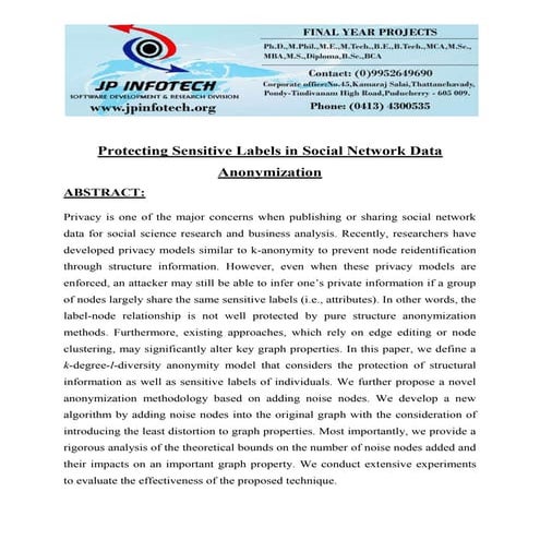 Protecting Sensitive Labels In Social Network Data Anonymization Docx
