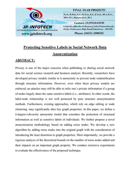 Protecting Sensitive Labels In Social Network Data Anonymization Docx
