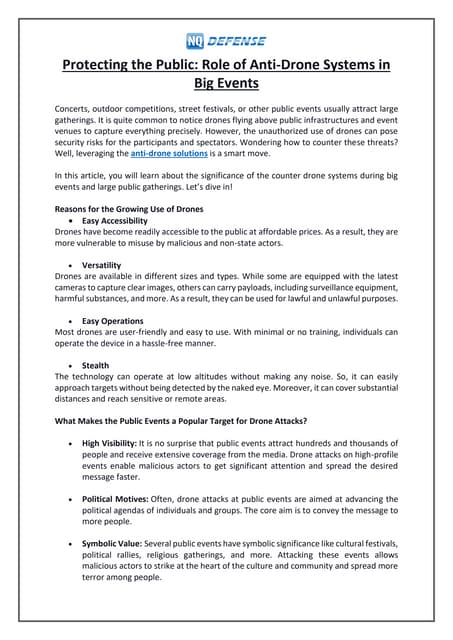 Securing National Events with Anti-Drone Technology | PDF