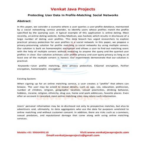 Protecting User Data In Profile Matching Social Networks Pdf