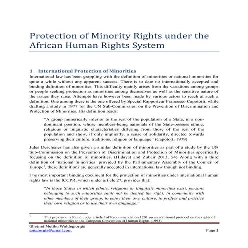 Protection of minority rights under the african human rights system | PDF