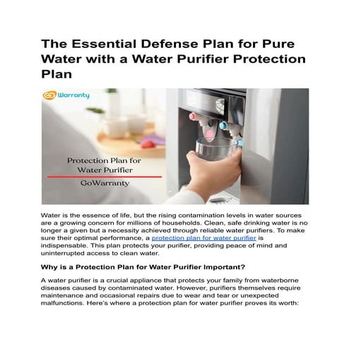 Protection Plan for Water Purifier_ Your Shield Against Contaminated ...
