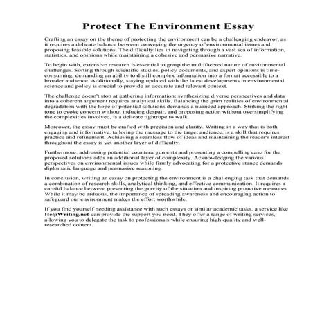 Protect The Environment Essay | PDF