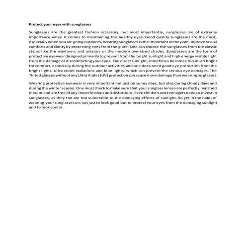 Protect Your Eyes With Sunglasses Pdf