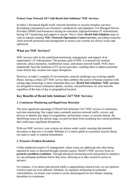 Network operations center services hex64 | PDF
