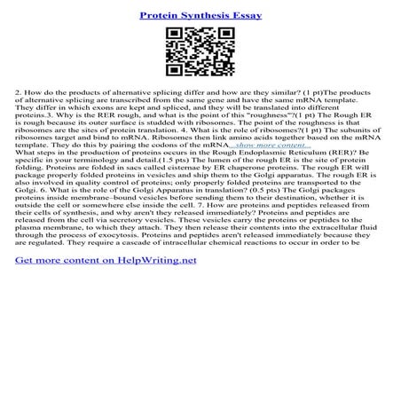 Protein Synthesis Essay | PDF | Chemistry | Science