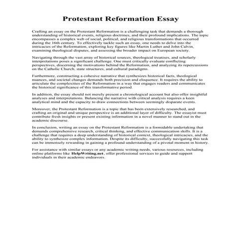 Protestant Reformation Essay. Boston Baptist College | PDF