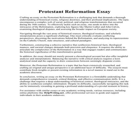 Protestant Reformation Essay. Sample Essay On The Protestant ...