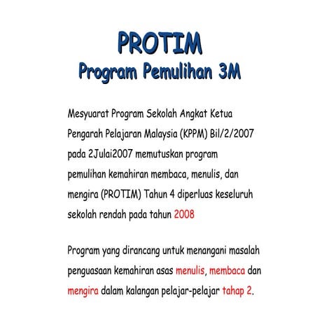 Program Cepat Pandai. Protim2 pemulihan 3M | PPT