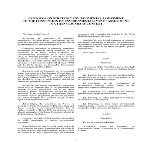 PROTOCOL ON STRATEGIC ENVIRONMENTAL ASSESSMENT TO THE CONVENTION ON ...