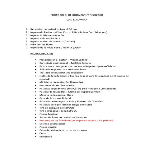 Ejemplo De Programa De Boda No Religioso